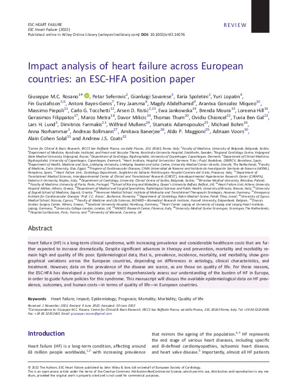 (PDF) Impact analysis of heart failure across European countries: an ...