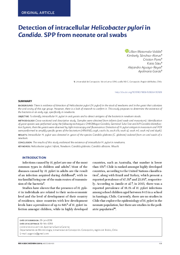 (PDF) Detection of intracellular Helicobacter pylori in Candida. SPP ...