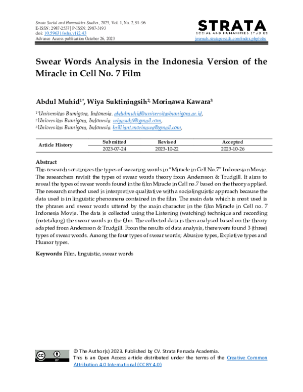 (PDF) Swear Words Analysis in the Indonesia Version of the Miracle in ...