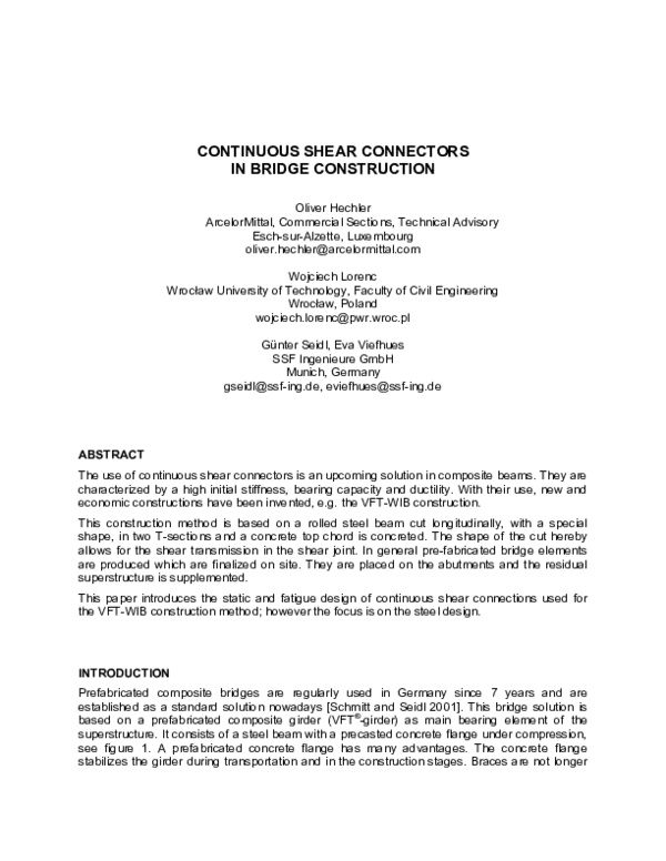 (PDF) Continuous Shear Connectors in Bridge Construction