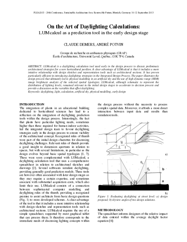 (PDF) On the Art of Daylighting Calculations: LUMcalcul as a prediction tool in the early design ...