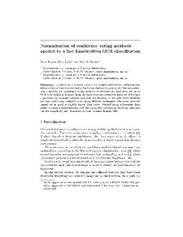 (PDF) Normalisation of Confidence Voting Methods Applied to a Fast Handwritten OCR Classification