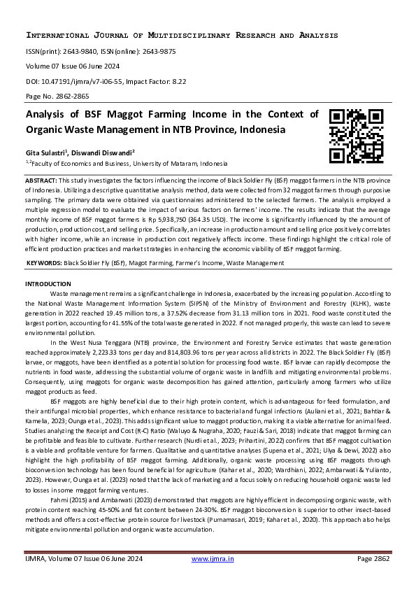 (PDF) Analysis of BSF Maggot Farming Income in the Context of Organic ...