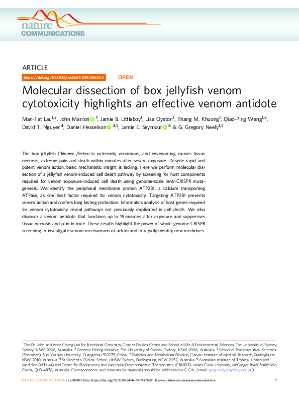 (PDF) Molecular dissection of box jellyfish venom cytotoxicity ...