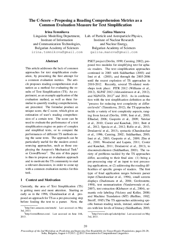 (PDF) The C-Score – Proposing a Reading Comprehension Metrics as a Common Evaluation Measure for ...