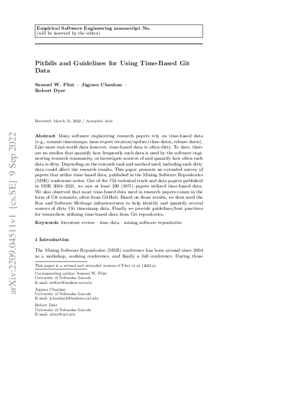 Pdf Pitfalls And Guidelines For Using Time Based Git Data Jigyasa