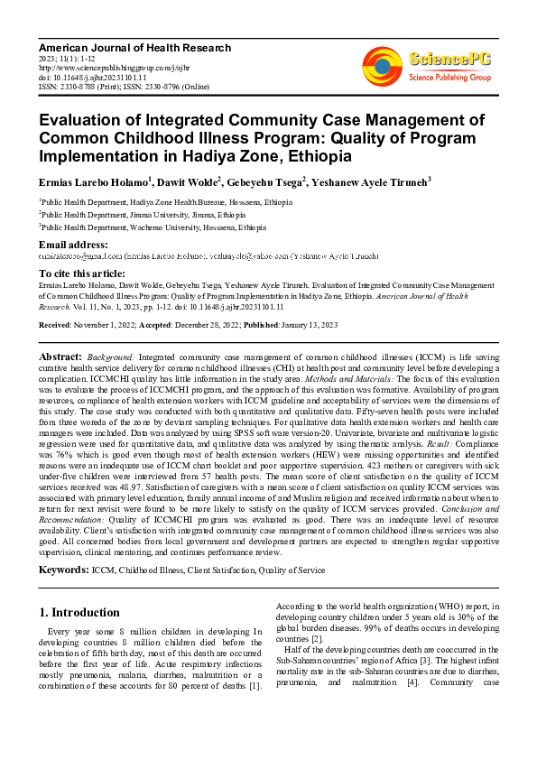 (PDF) Evaluation of Integrated Community Case Management of Common ...