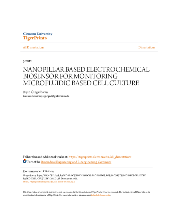 (PDF) Electrochemical Biosensor with Nanopillars for Cell Culture Monitoring