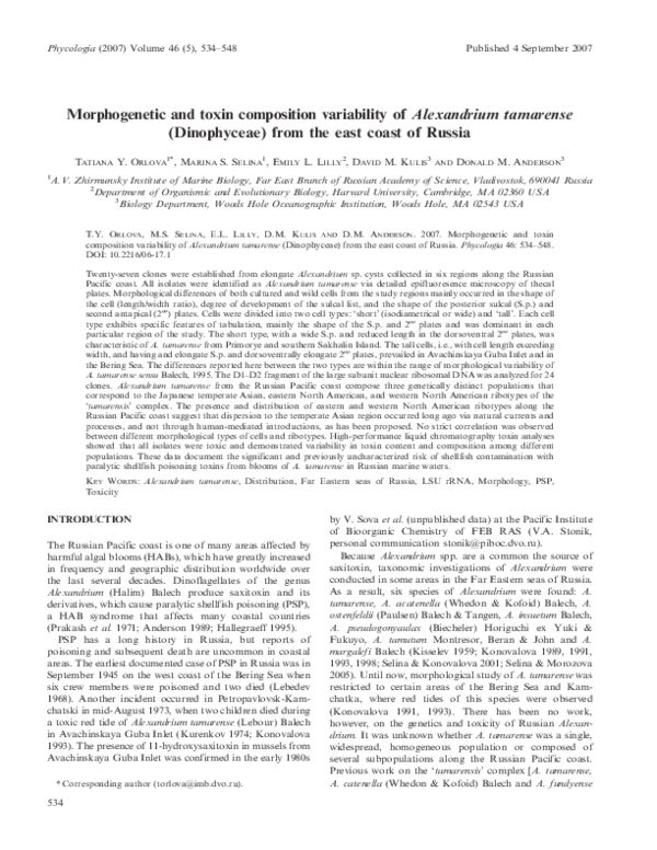 (PDF) Morphogenetic and toxin composition variability of Alexandrium tamarense (Dinophyceae ...