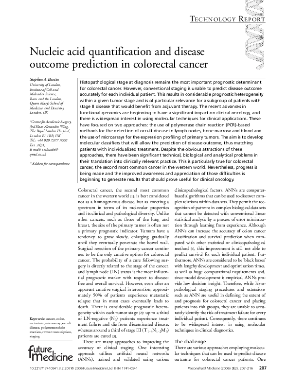 (PDF) Nucleic acid quantification and disease outcome prediction in colorectal cancer