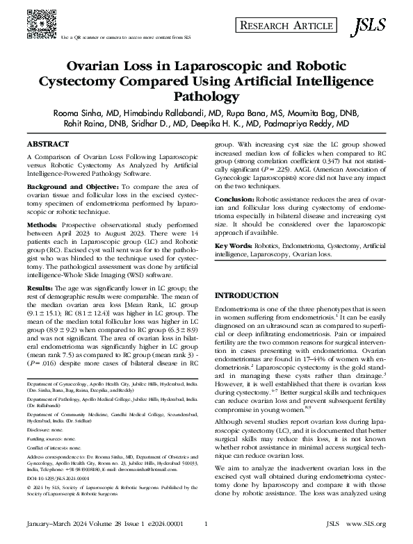 (PDF) Ovarian Loss in Laparoscopic and Robotic Cystectomy Compared ...