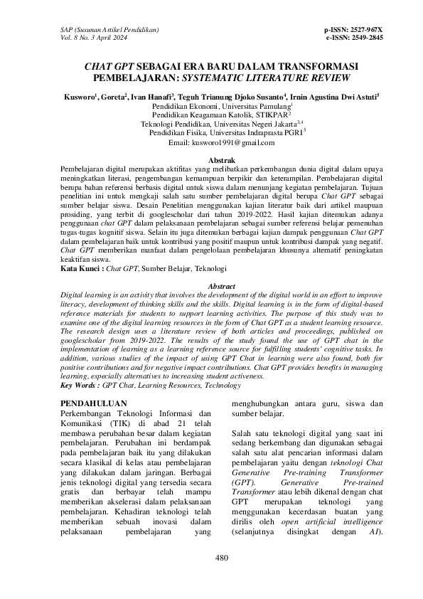 (PDF) Chat GPT sebagai Era Baru dalam Transformasi Pembelajaran: Systematic Literature Review