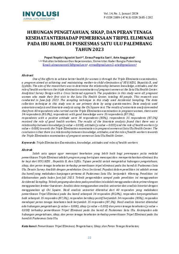 (PDF) Hubungan Pengetahuan, Sikap, Dan Peran Tenaga Kesehatan Terhadap Pemeriksaan Tripel ...