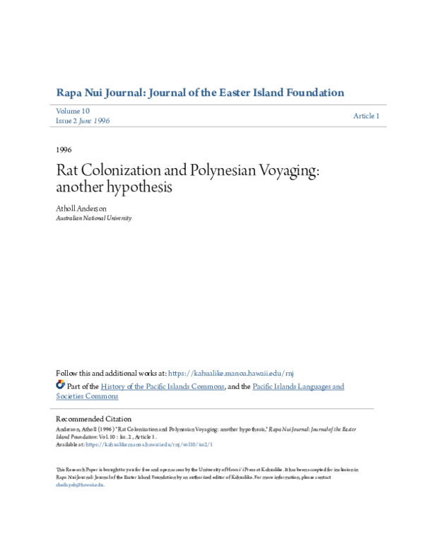 (PDF) Rat Colonization and Polynesian Voyaging: another hypothesis