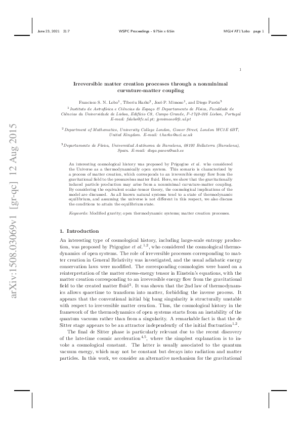(PDF) Irreversible matter creation processes through a nonminimal ...