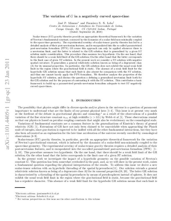 The Variation of G in a Negatively Curved Space-Time