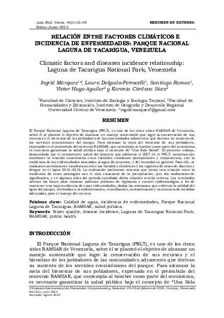 (PDF) RELACIÓN ENTRE FACTORES CLIMÁTICOS E INCIDENCIA DE ENFERMEDADES-PARQUE NACIONAL LAGUNA DE ...