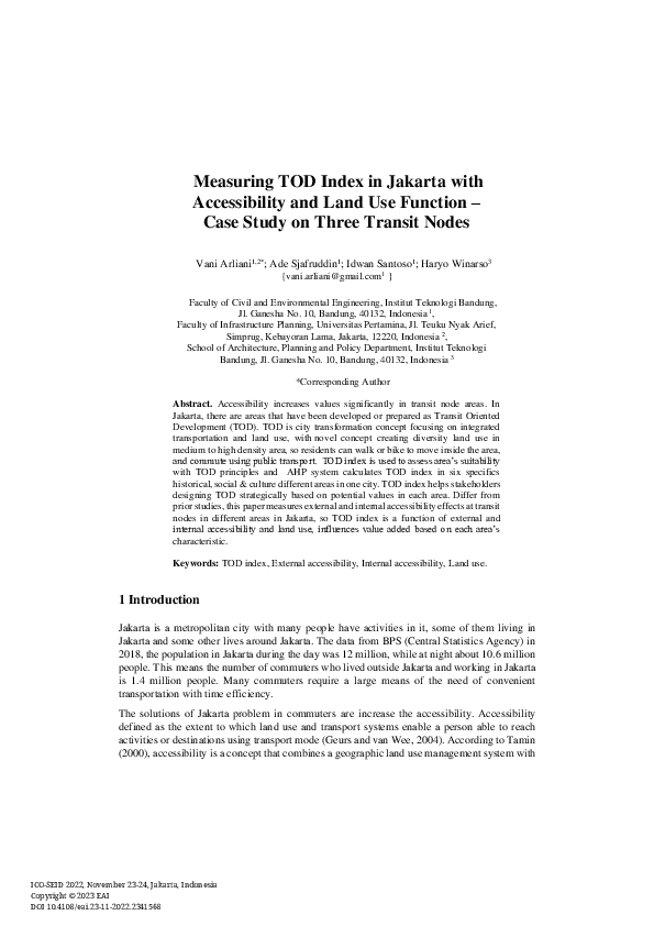 (PDF) Measuring TOD Index in Jakarta with Accessibility and Land Use ...