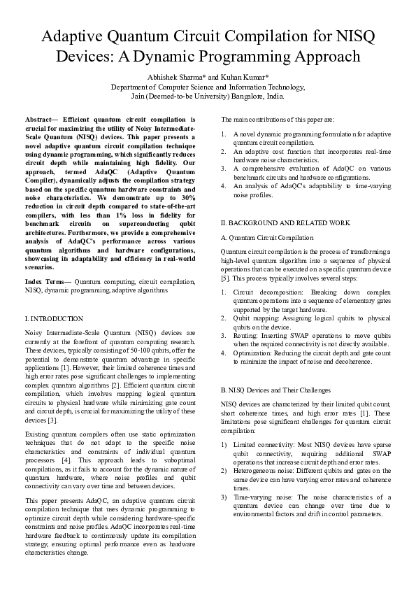 (PDF) Adaptive Quantum Circuit Compilation for NISQ Devices: A Dynamic Programming Approach