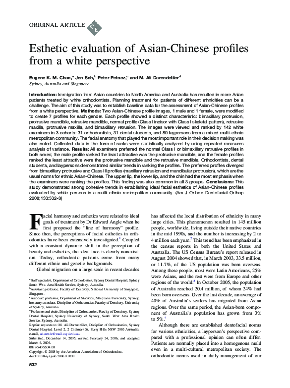 (PDF) Esthetic evaluation of Asian-Chinese profiles from a white ...