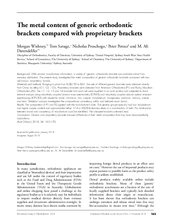 (PDF) The metal content of generic orthodontic brackets compared with ...