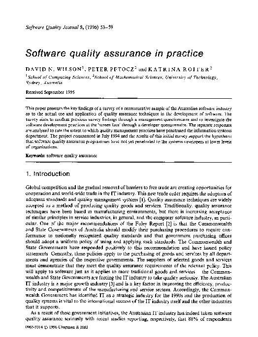 (PDF) Software quality assurance in practice
