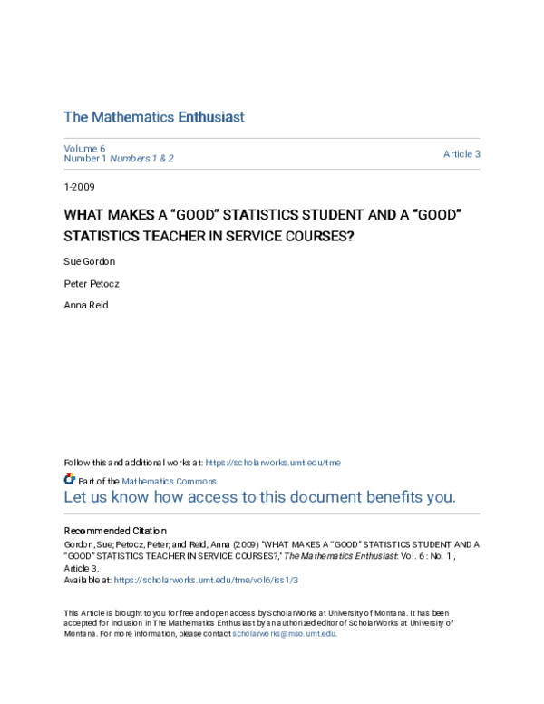 (PDF) What Makes a “Good” Statistics Student and a “Good” Statistics ...