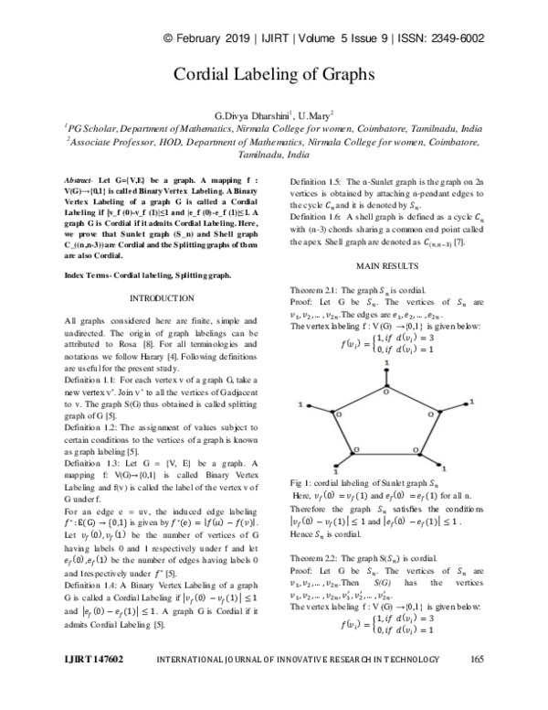 (PDF) Cordial labeling of graphs
