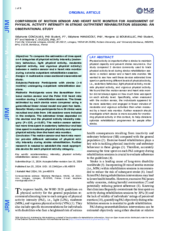 (PDF) Comparison of motion sensor and heart rate monitor for assessment ...