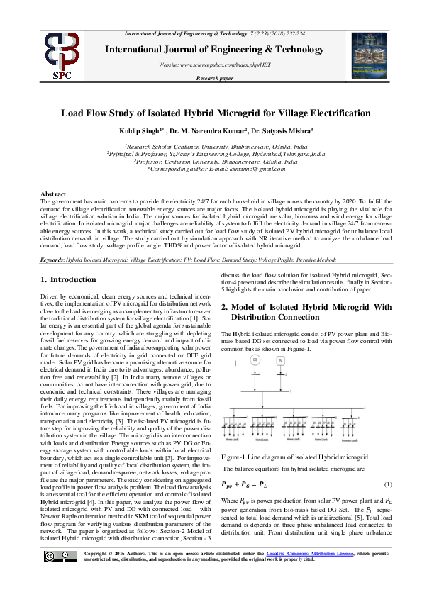 (PDF) Load Flow Study of Isolated Hybrid Microgrid for Village Electrification