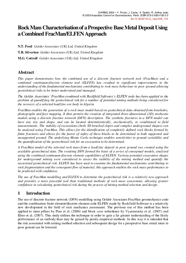 (PDF) Rock Mass Characterisation of a Prospective Base Metal Deposit ...
