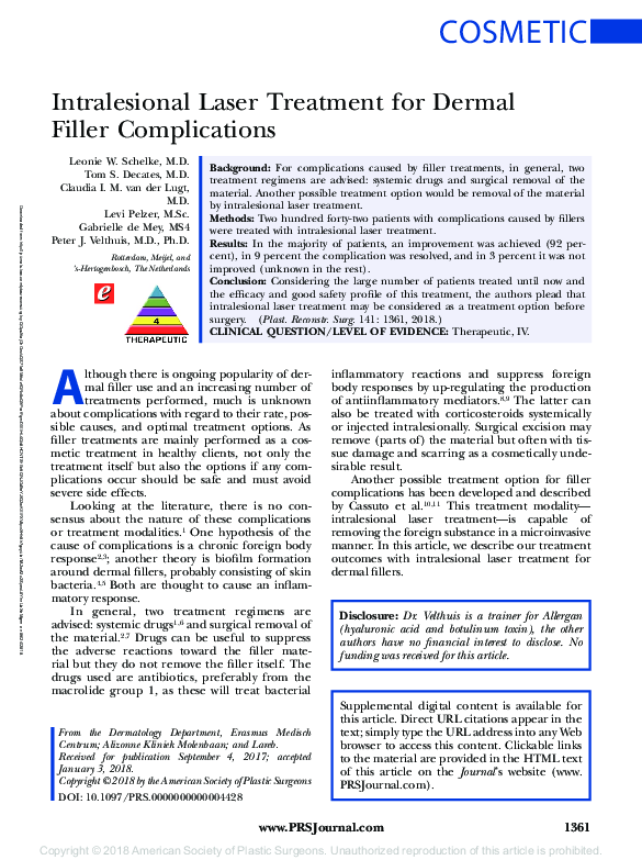 (PDF) Intralesional Laser Treatment for Dermal Filler Complications