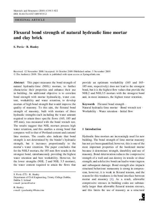 (PDF) Flexural bond strength of natural hydraulic lime mortar and clay ...
