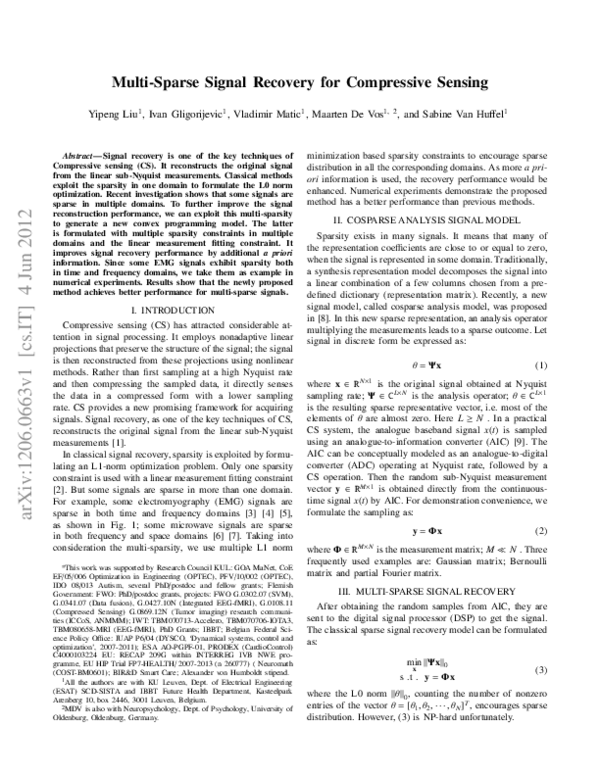 (PDF) Multi-sparse signal recovery for compressive sensing