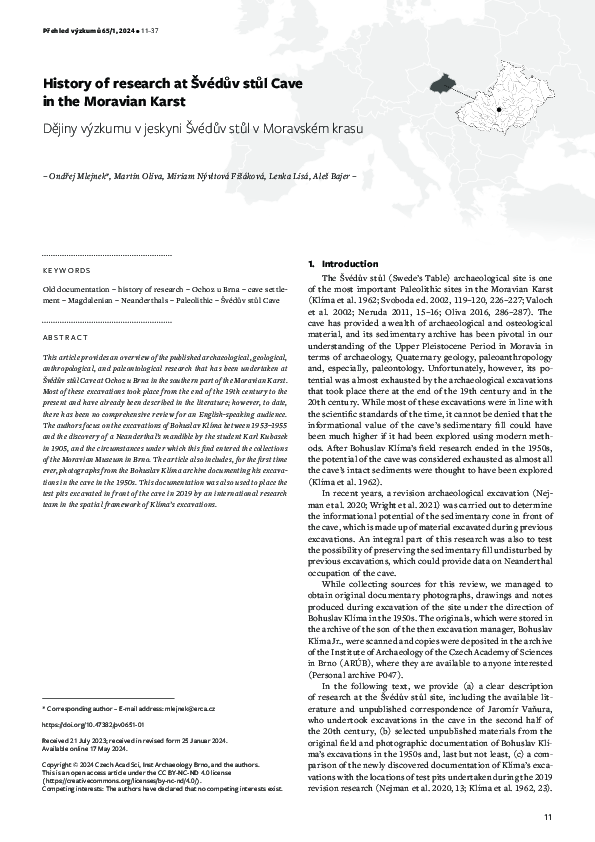 (PDF) Old documentation -history of research -Ochoz u Brna -cave settle ...