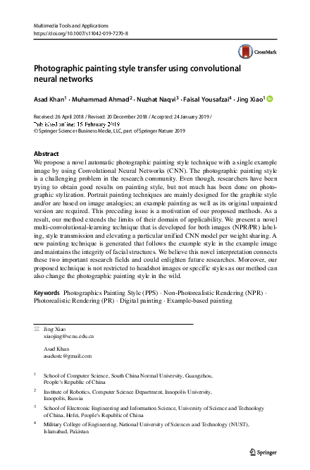 (PDF) Photographic painting style transfer using convolutional neural networks