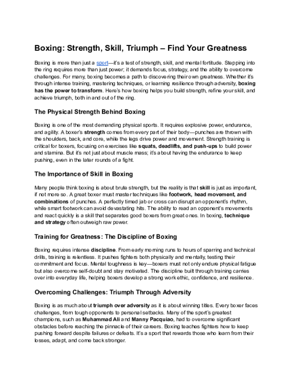 (PDF) Boxing: Strength, Skill, Triumph -Find Your Greatness