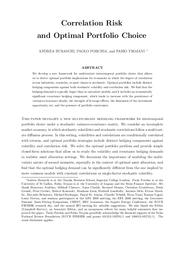 (PDF) Correlation Risk and Optimal Portfolio Choice