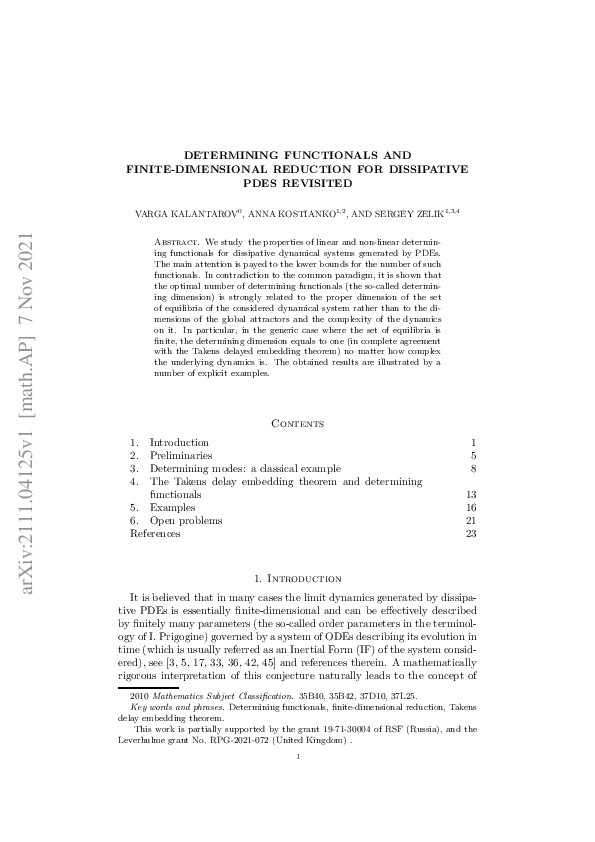 (PDF) Determining functionals and finite-dimensional reduction for dissipative PDEs revisited