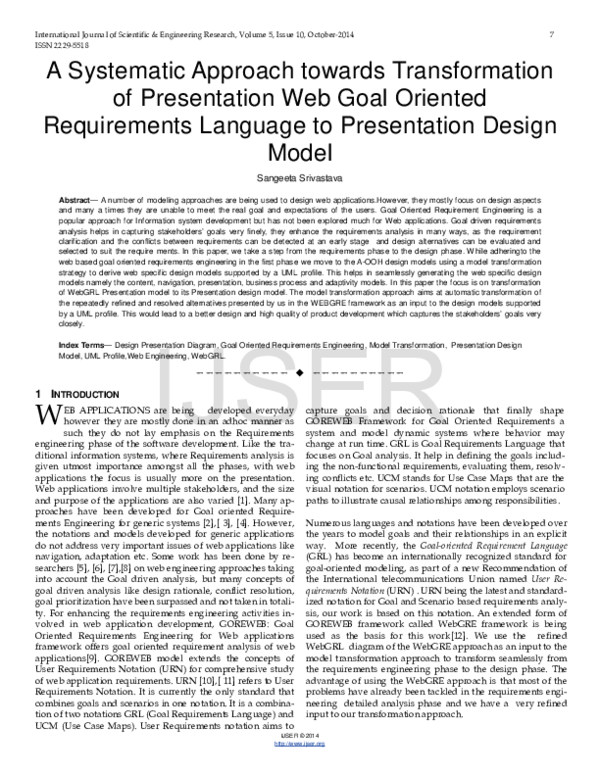 (PDF) A Systematic Approach towards Transformation of Presentation Web Goal Oriented ...