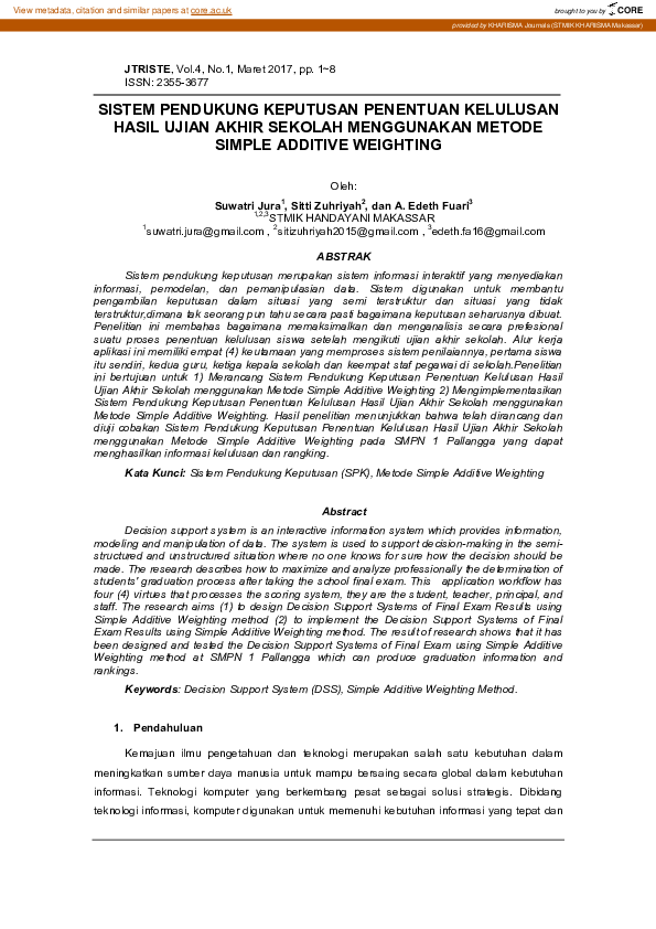(PDF) Sistem Pendukung Keputusan Penentuan Kelulusan Hasil Ujian Akhir Sekolah Menggunakan ...
