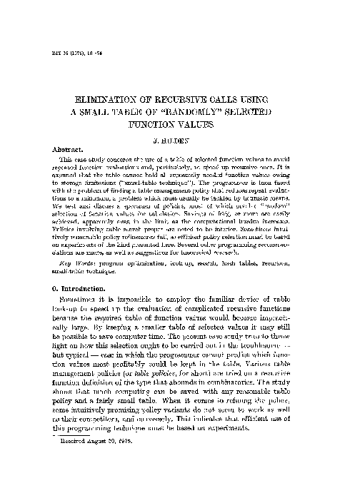 (PDF) Elimination of recursive calls using a small table of “randomly” selected function values