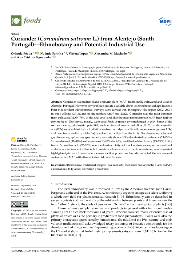 (PDF) Coriander (Coriandrum sativum L.) from Alentejo (South Portugal)—Ethnobotany and Potential ...