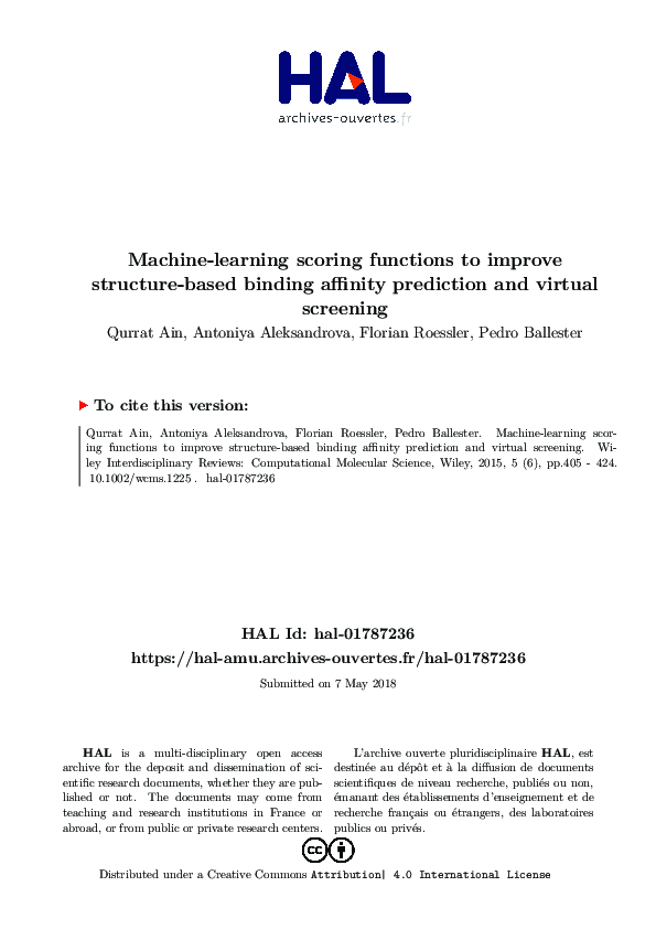 Pdf Machine‐learning Scoring Functions To Improve Structure‐based