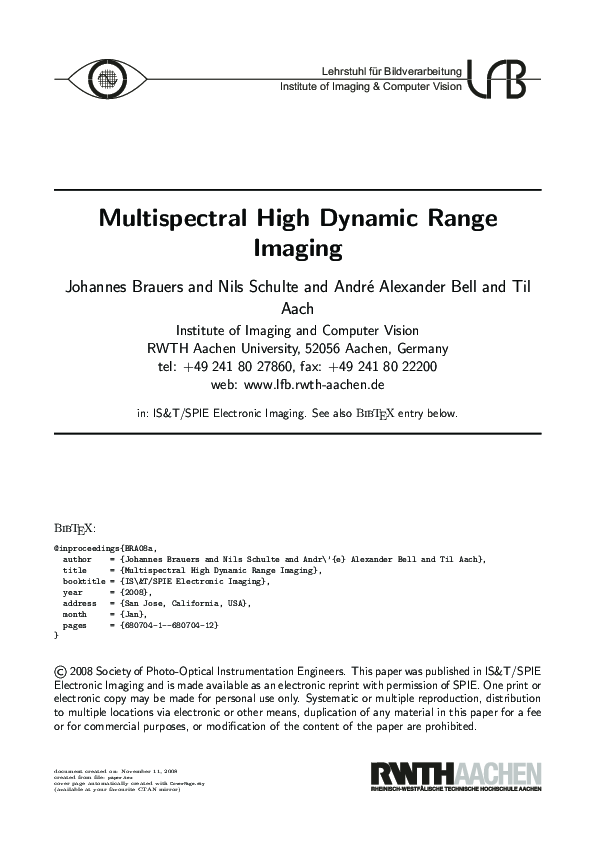 (PDF) Multispectral high dynamic range imaging