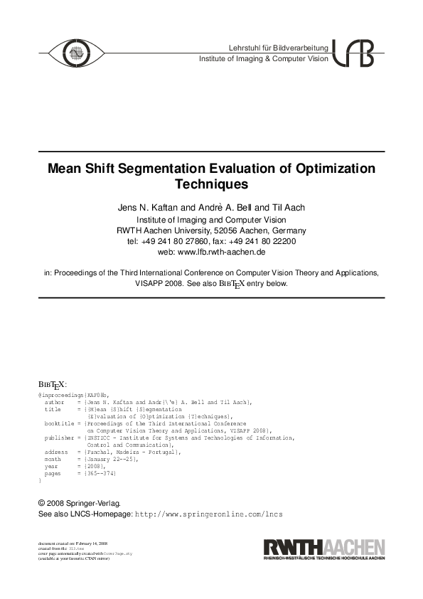(PDF) MEAN SHIFT SEGMENTATION - Evaluation of Optimization Techniques