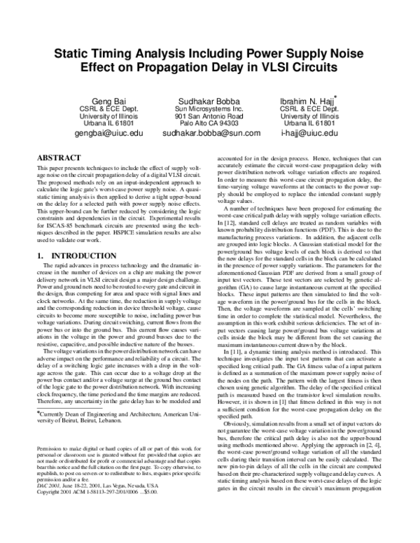 (PDF) Static timing analysis including power supply noise effect on propagation delay in VLSI ...