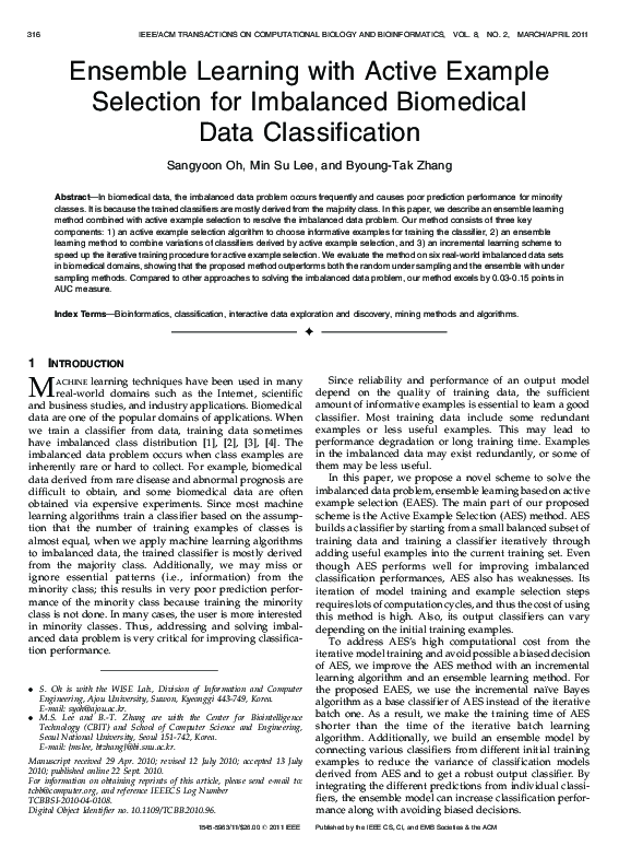 (PDF) Ensemble Learning with Active Example Selection for Imbalanced Biomedical Data Classification