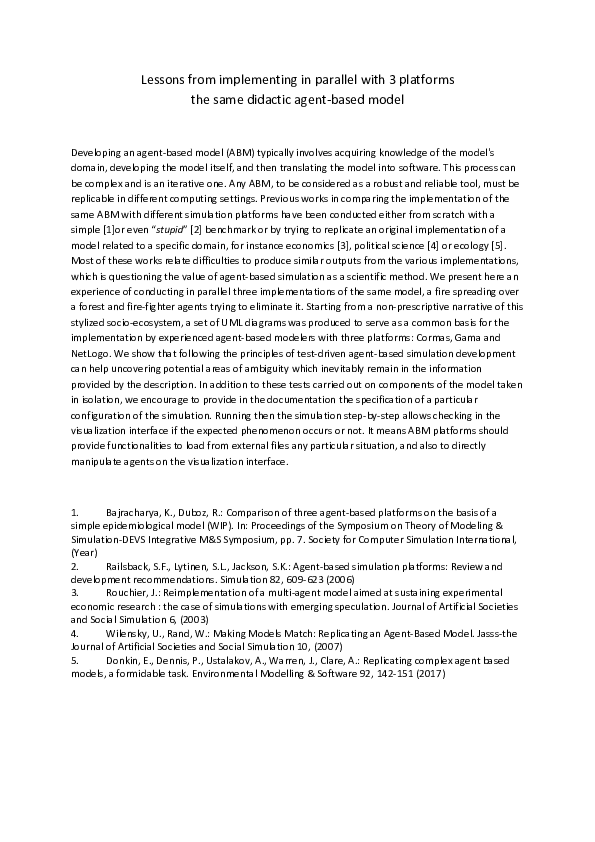 (PDF) Lessons from implementing in parallel with 3 platforms the same didactic agent-based model