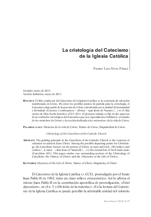 (PDF) La cristología del Catecismo de la Iglesia Católica